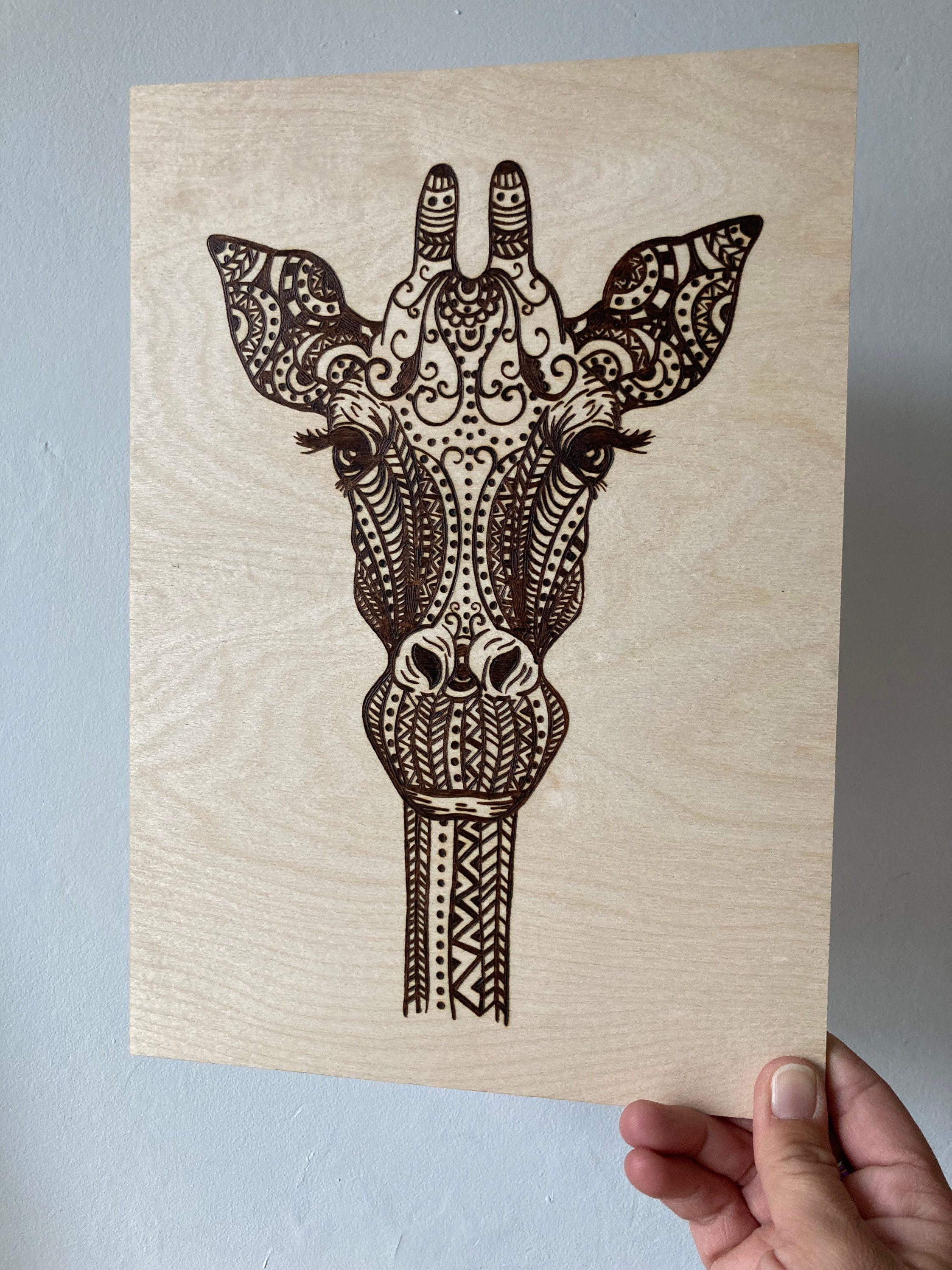 Giraffe Pyrography Art Rustic Home Decor Mandala Wood Wall - Etsy