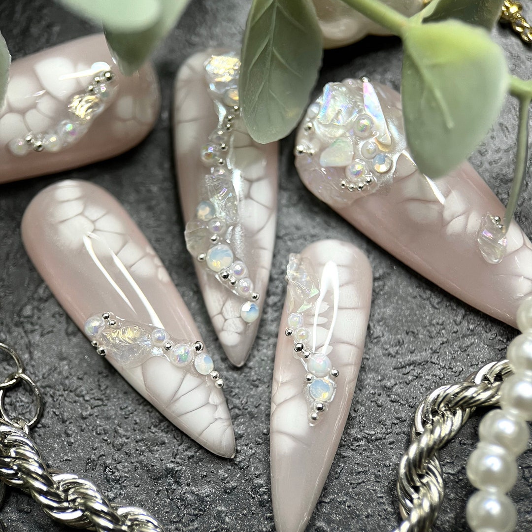 APHRODITE Pale Pink & White Snake Mermaid Opal Crystal Silver Pearl ...