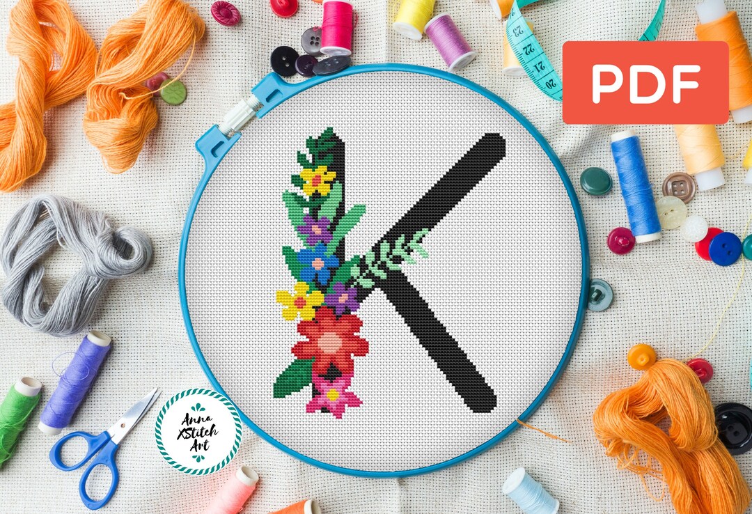 Letter K Cross Stitch Pattern, Initial Cross Stitch, Monogram K ...