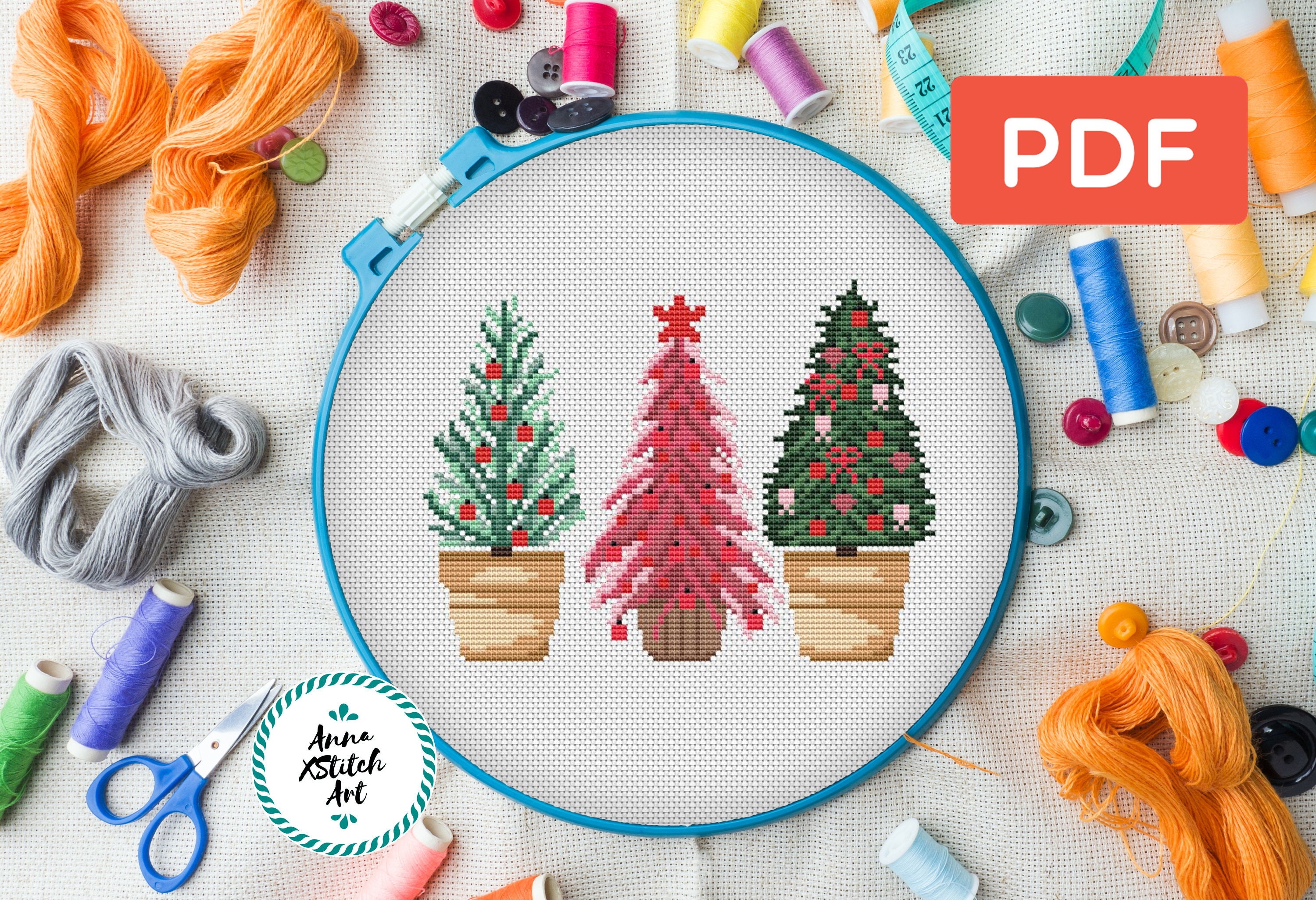 Christmas trees cross stitch pattern modern counted cross | Etsy