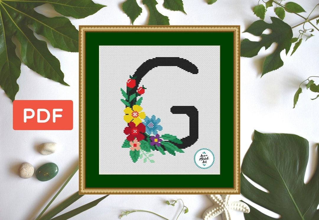 Floral Letter G Cross Stitch Pattern: Monogram Embroidery (PDF Pattern ...