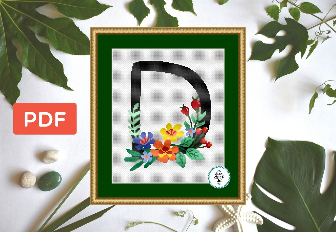 Floral Letter D Cross Stitch Pattern – PDF Download, Monogram Alphabet ...