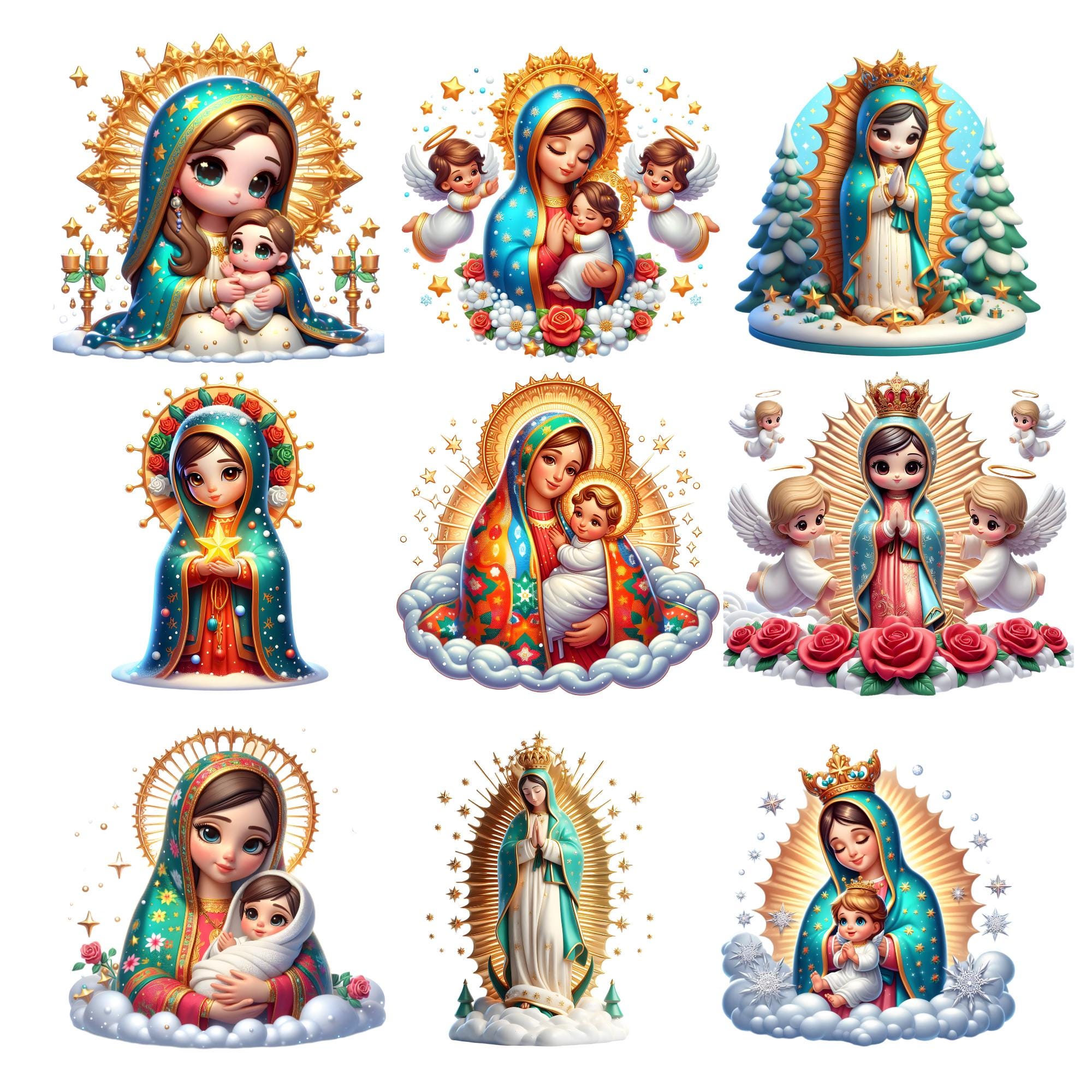 Virgin Mary of Guadalupe Kawaii Clipart Bundle, Cute Holy Mother ...