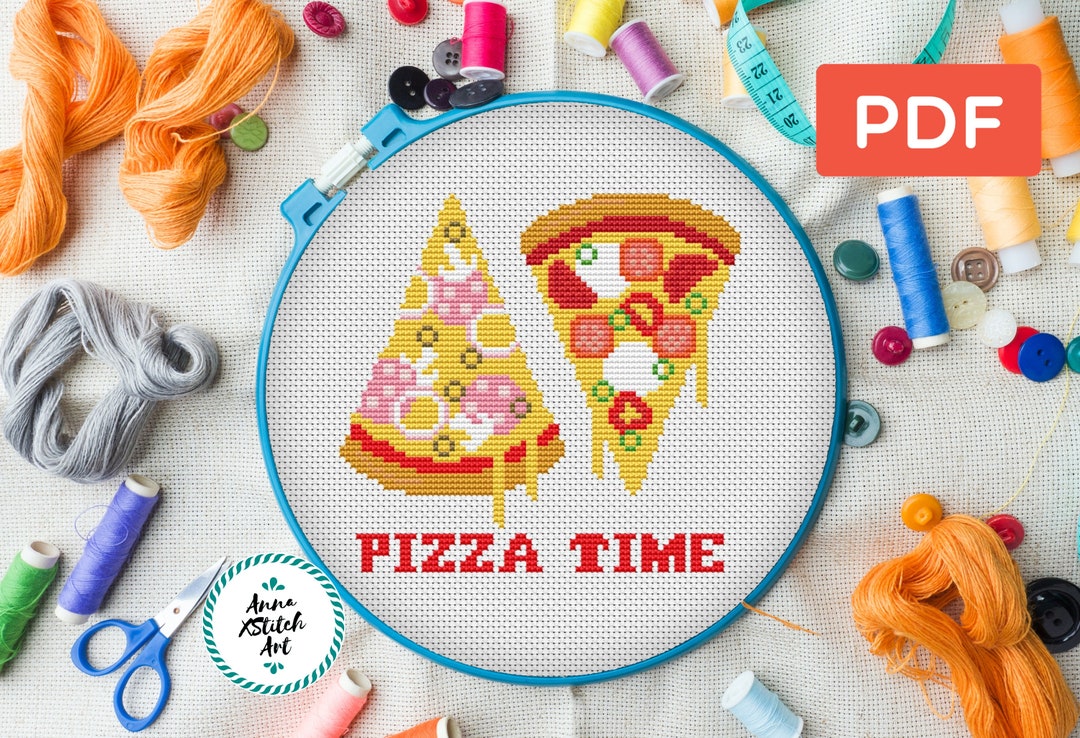 Pizza Cross Stitch Pattern, Modern Kitchen Cross Stitch, Kawaii Cross ...