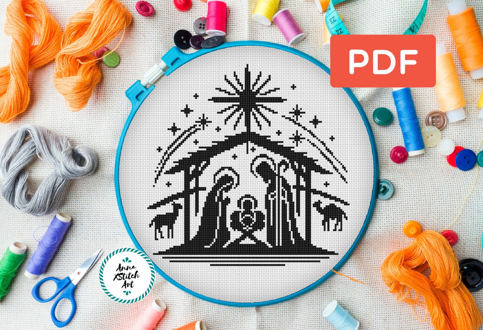 Nativity Scene Cross Stitch Pattern: Christmas Manger Embroidery (PDF ...