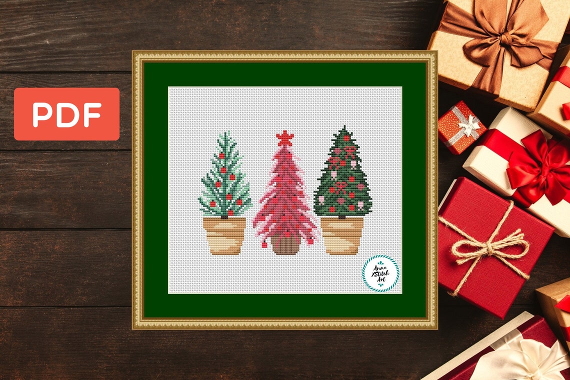 Christmas Trees Cross Stitch Pattern Modern Counted Cross | Etsy