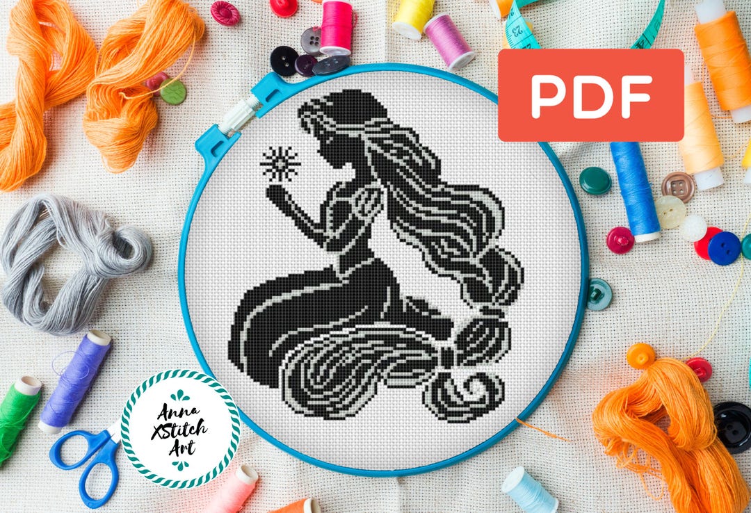 Rapunzel Cross Stitch Pattern PDF Black and White Fairytale Silhouette ...