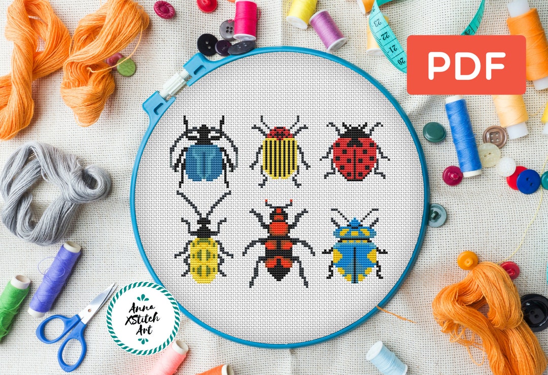 Adorable Bugs Cross Stitch Pattern, Cute Insect Embroidery for DIY Wall ...