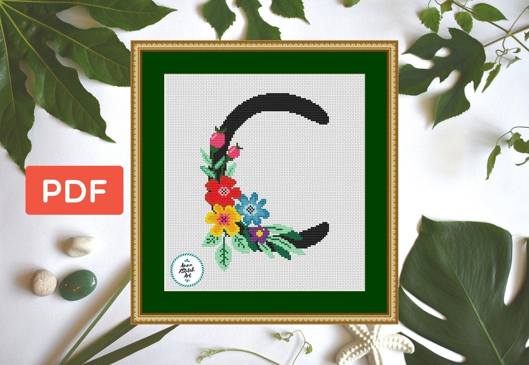 Floral Letter C Cross Stitch Pattern – Elegant Monogram Embroidery ...