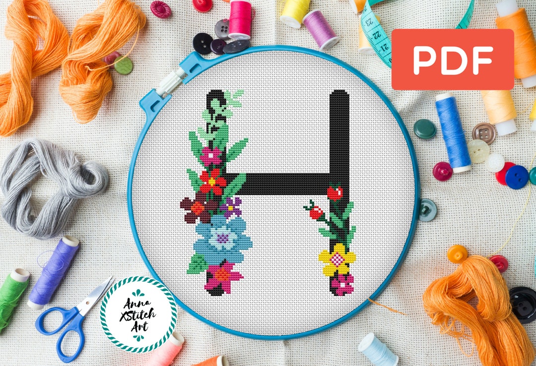 Letter H Cross Stitch Pattern Monogram H Embroidery Initial - Etsy