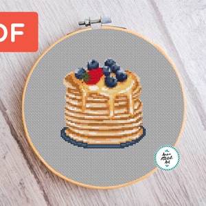 Pancake Cross Stitch Pattern: Modern Kitchen Embroidery (PDF Pattern ...