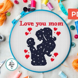 Mom Cross Stitch Pattern, Mothers Day Easy Embroidery Design, Modern ...