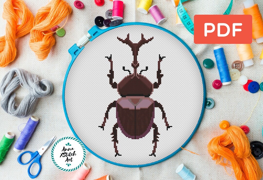 Beetle Cross Stitch Pattern PDF, Insect Embroidery Design, Nature Bug ...