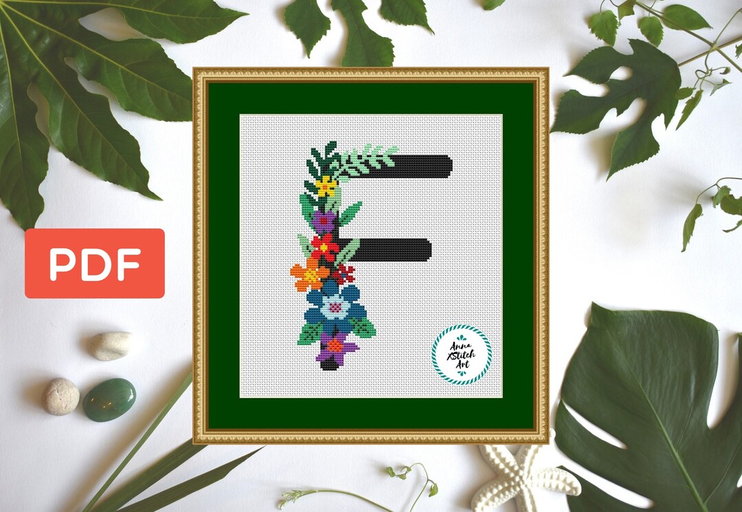 Floral Letter F Cross Stitch Pattern, Monogram Alphabet Embroidery ...