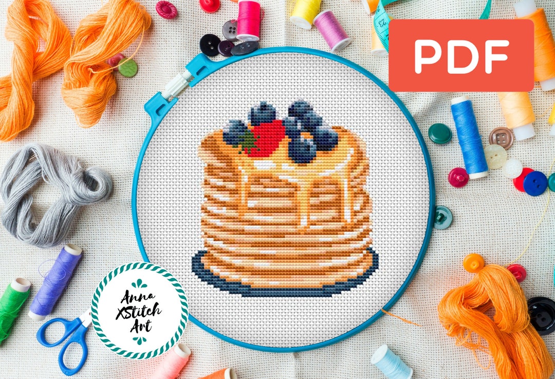 Pancake Cross Stitch Pattern: Modern Kitchen Embroidery (PDF Pattern ...