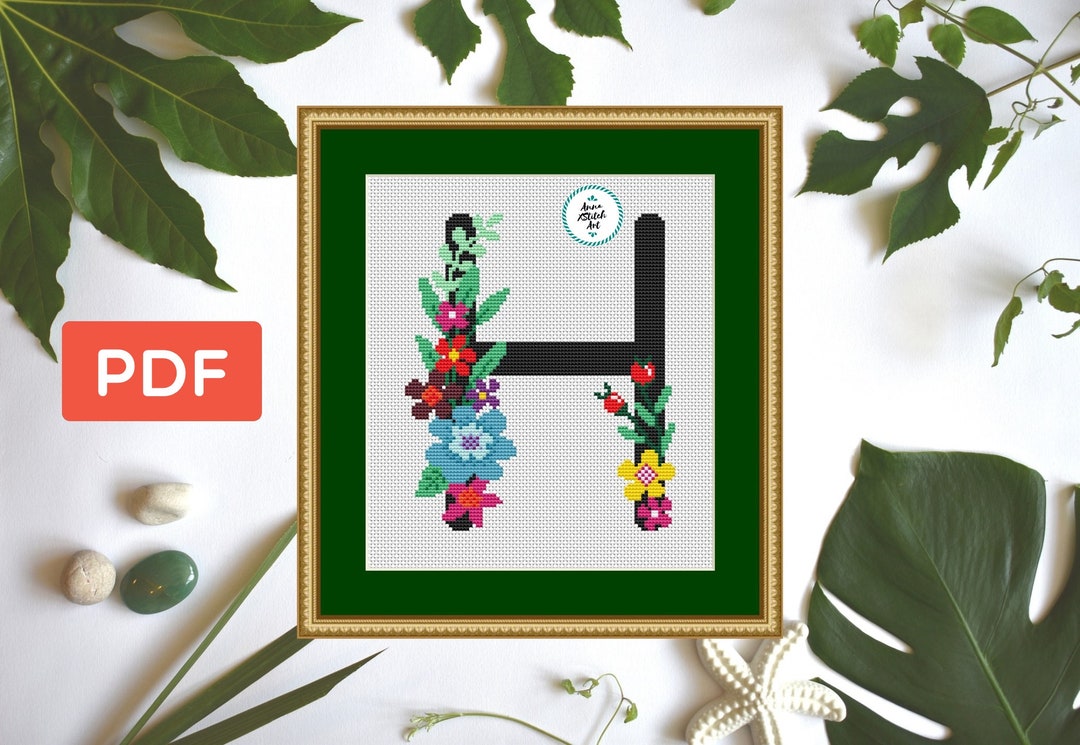 Floral Letter H Cross Stitch Pattern - Monogram Design With Elegant ...