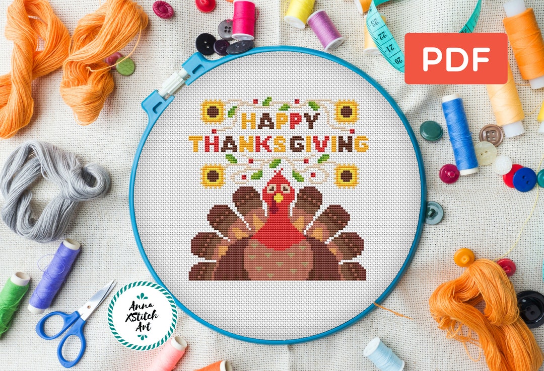 Thanksgiving Day Cross Stitch Pattern, Turkey Cross Stitch, Bird ...