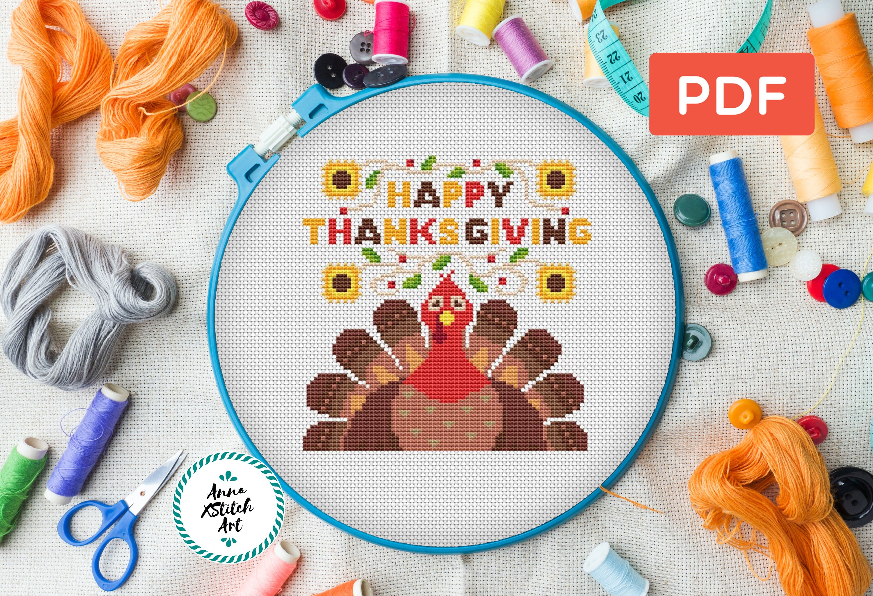 Thanksgiving Day Cross Stitch Pattern Pdf, Turkey Cross Stitch, Counted ...