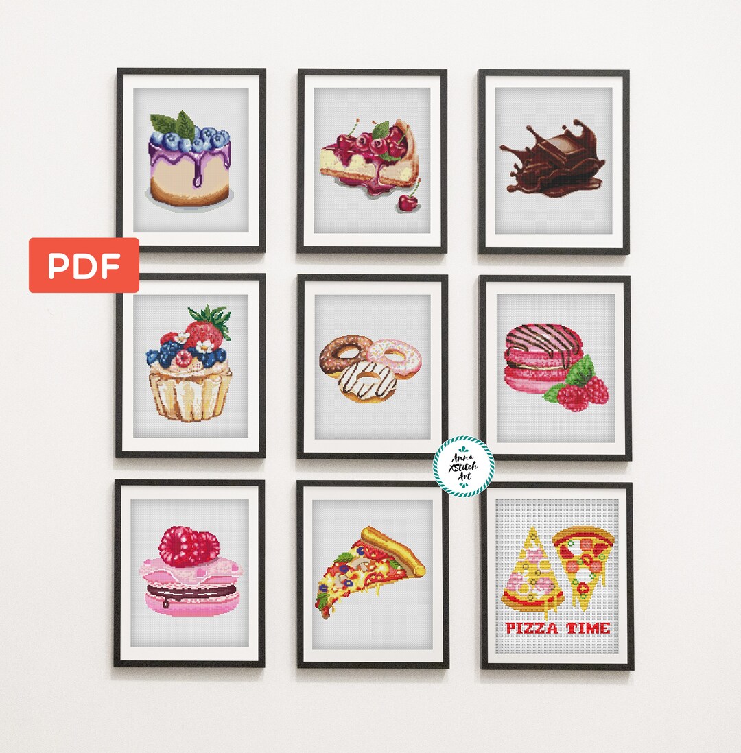 Kitchen Food Cross Stitch Pattern Set: Cake, Macaron, Donut (PDF) - Etsy
