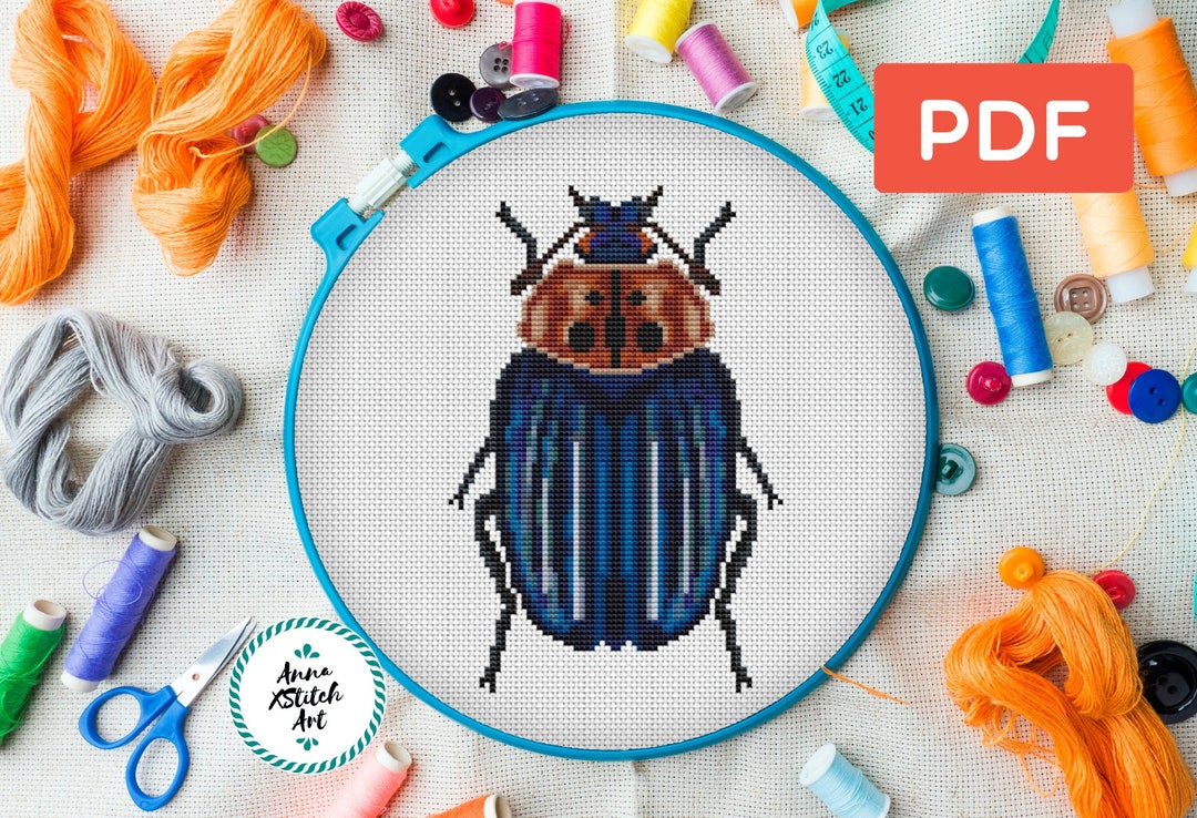 Beetle Cross Stitch Pattern, Bug Cross Stitch, Insect Embroidery Design ...