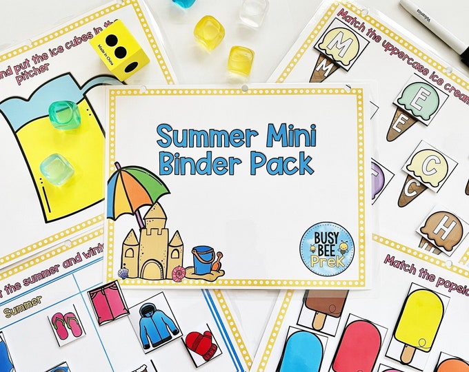 Summer Mini Binder Pack, Summer Activity Pages for Toddler/prek ...