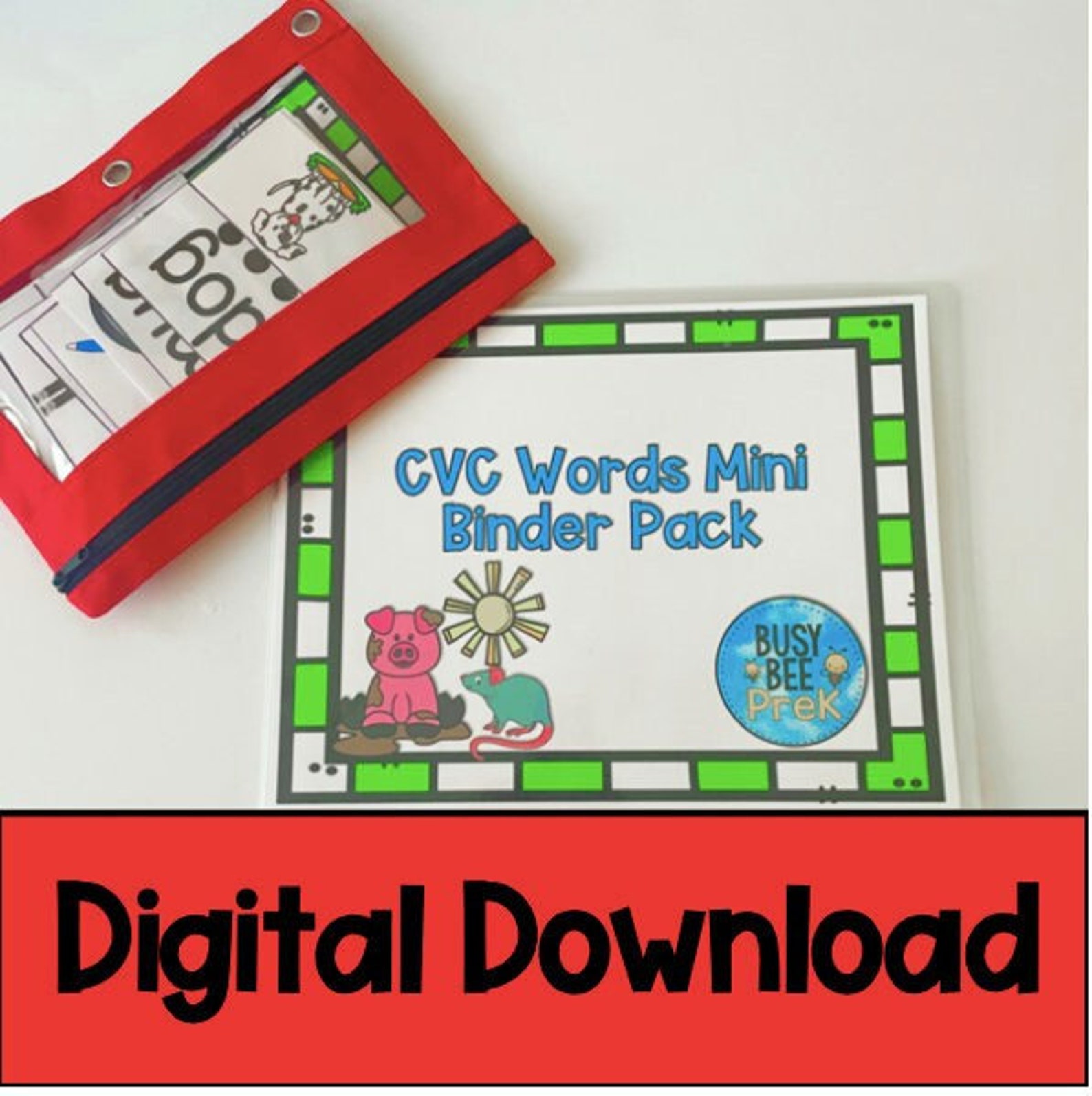Printable CVC Words Mini Binder Pack, Learn to Read Digital Download, Kindergarten Reading ...