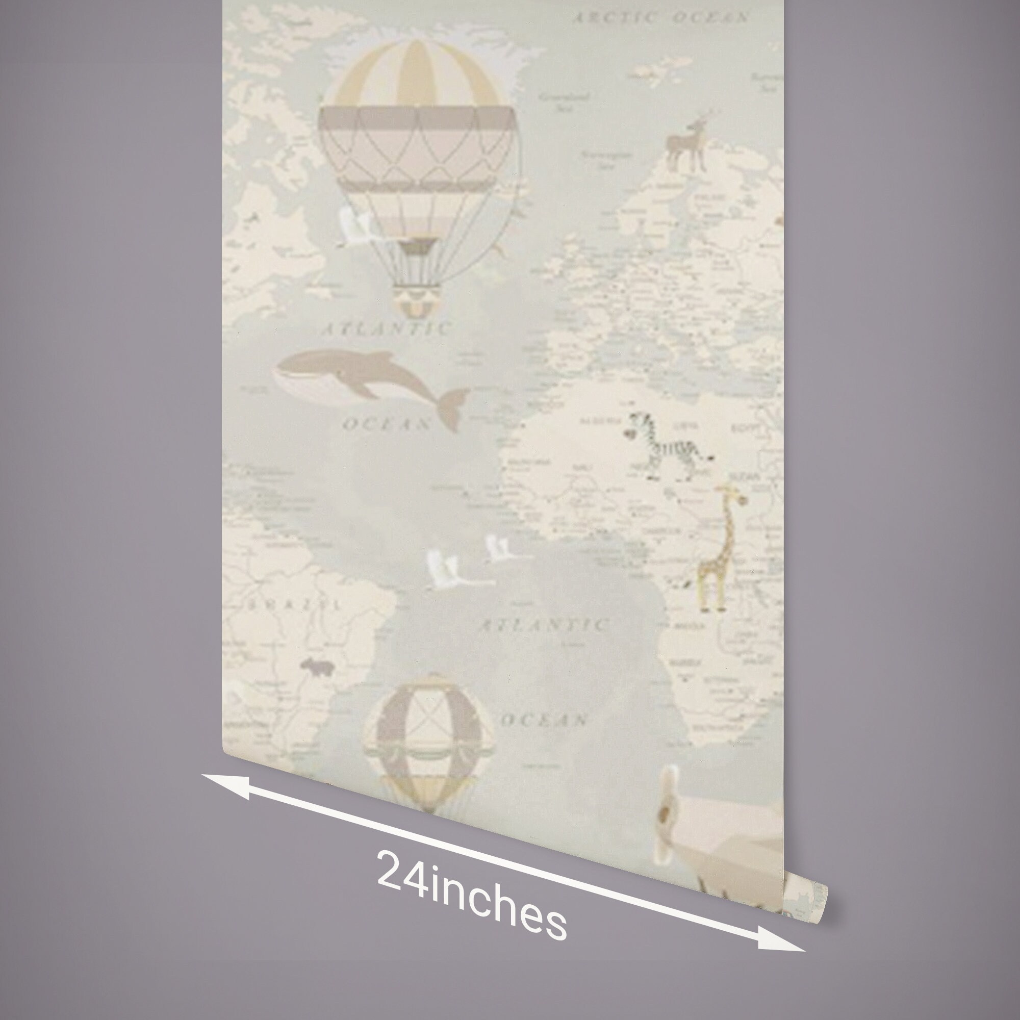 Kids world map wallpaper nursery map peel and stick mural | Etsy