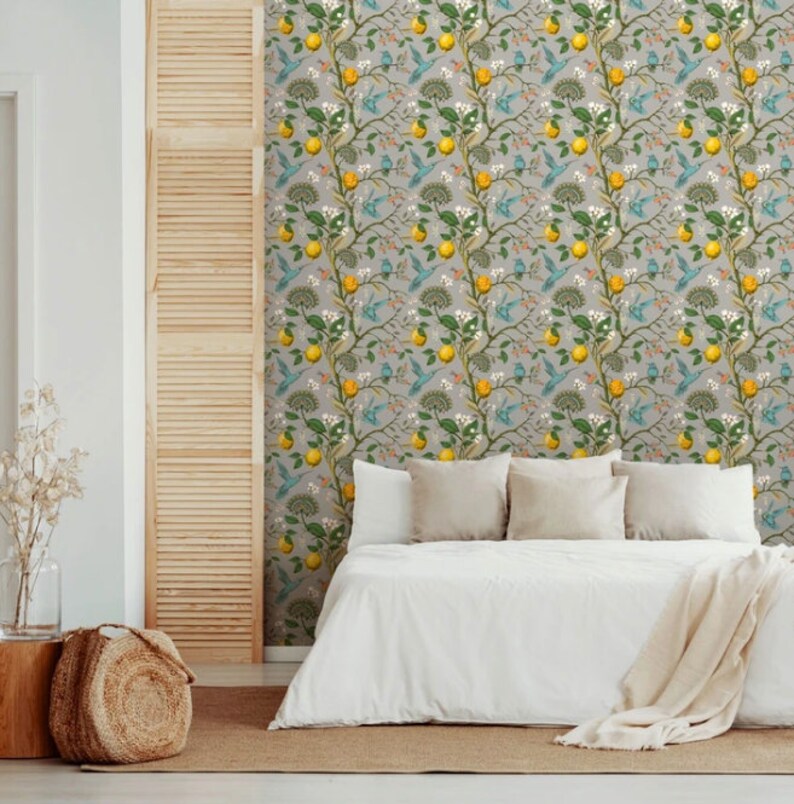 Hummingbird Lemon Botanical Wallpaper Self Adhesive - Etsy