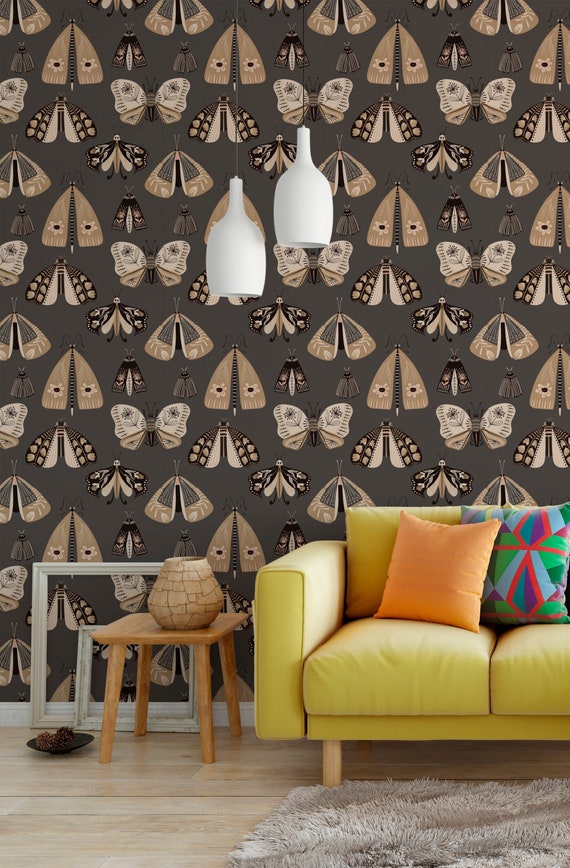 Night Moths Dark Wallpaper Insects Self Adhesive Botanical - Etsy