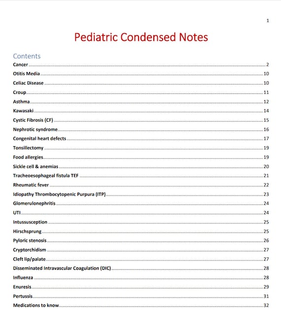 Pediatric Condensed Notes 32 Pages | Etsy