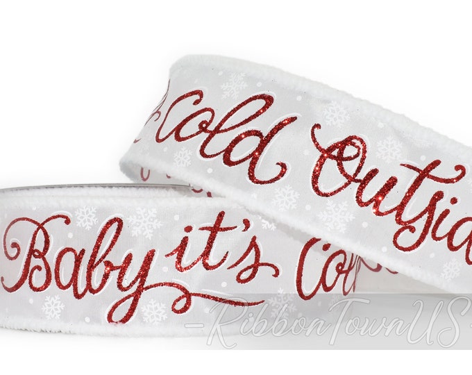1 Seam - Baby It's Cold Outside Christmas Red Glitter Winter White Fur ...