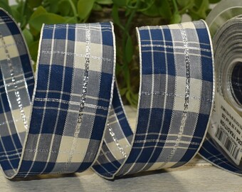 Silver and Blue Plaid Ribbon - Etsy