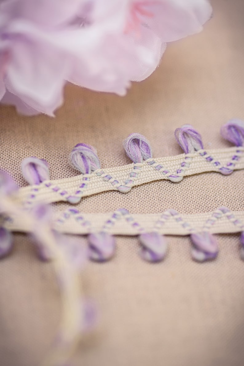 4ft Vintage Antique Purple Looped Picot Woven Trim - 1/2"w, Color is a ...