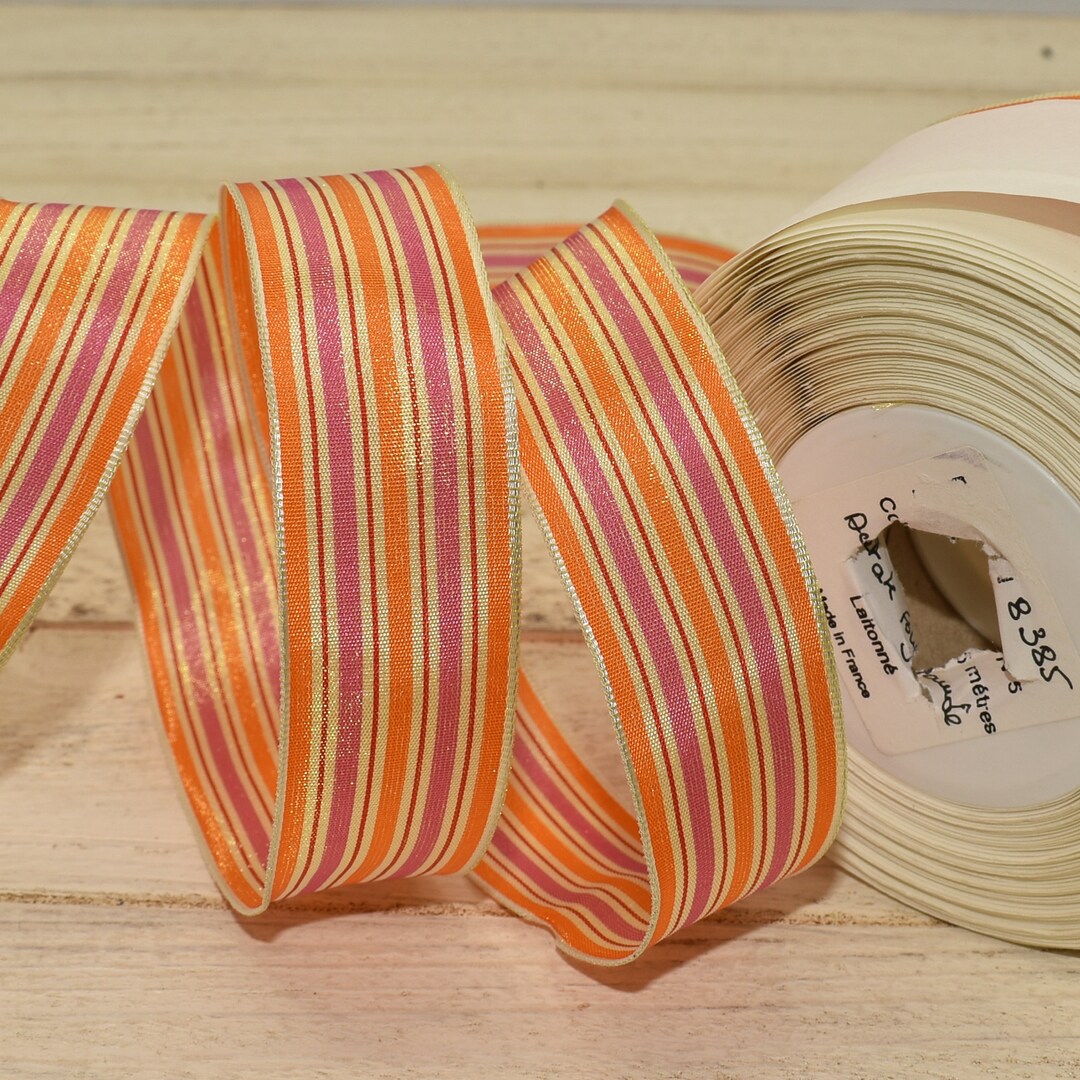 German Wired Ribbon, 10ft X 1"w, Made in Germany, Orange Pink Yellow ...