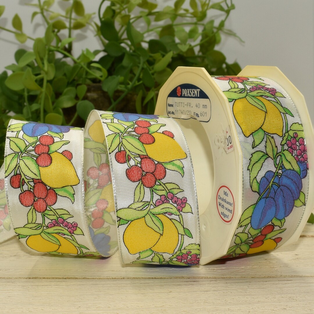Vintage Fruit Wired Ribbon, 10ft X 1.5"w, Made in Germany, Fruity Lemon ...