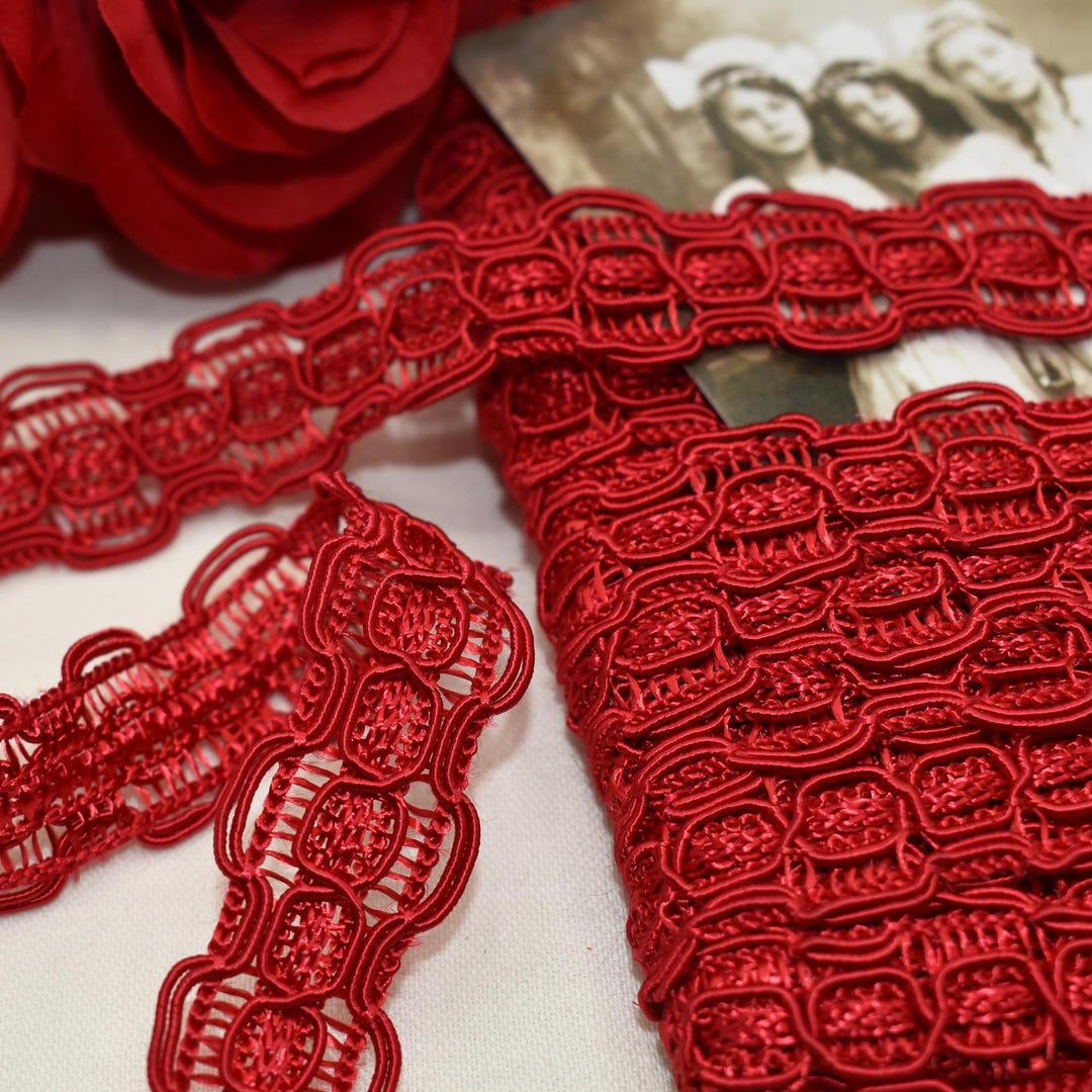 6ft Vintage Red Woven Intricate Gimp Trim - 3/4"w - Ornate Galloon ...