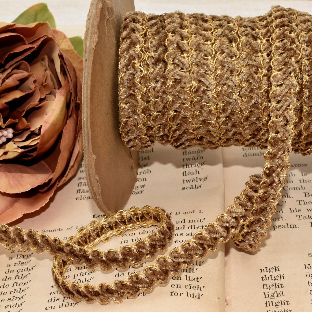 6ft Vintage Passementerie Lurex Chenille Braid Gimp Ribbon Trim - Brown ...