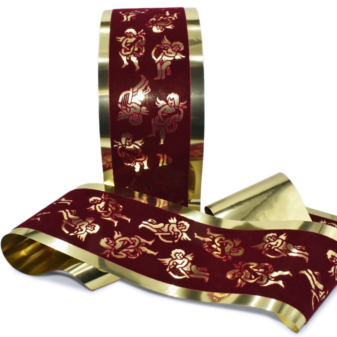 4 Wide 6 Yards Valentine's Day Cupid Flocked Gold Mylar Valentine ...