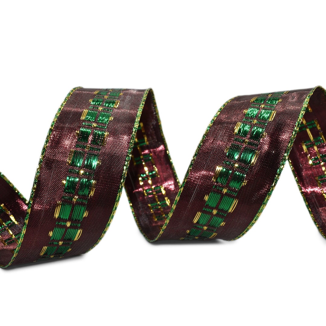 25 Feet Shiny Maroon Red Green Gold Stitched Christmas Wired - Etsy