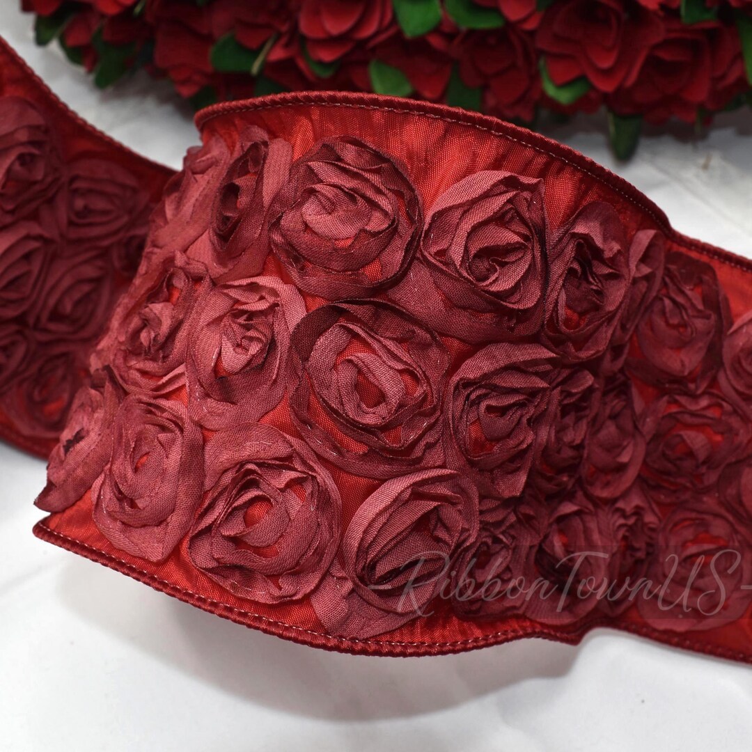 4"wx5yds Red Roses Luxury Valentine's Day Unique Wired Ribbon - Etsy