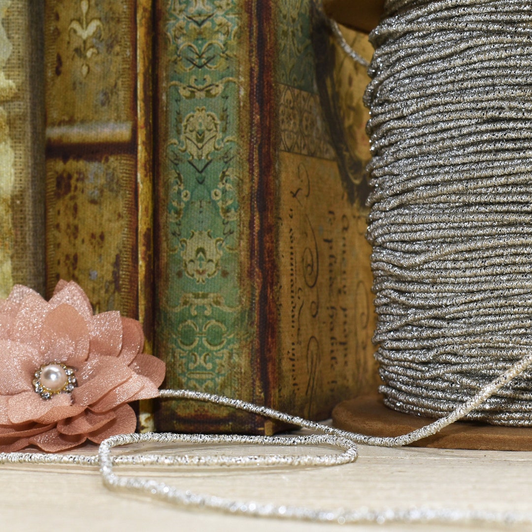 30ft Vintage Antique Shimmering Silver Cord -1/16”W- Petite Rope String ...