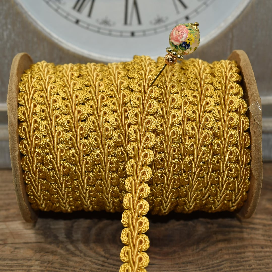 6ft Vintage Gold Gimp Braid Trim -7/16”wide- Antique Scroll Edge ...