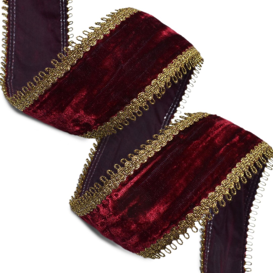 Rare Vintage Victorian Dark Red Crushed Velvet Gold Gimp Ornamental ...
