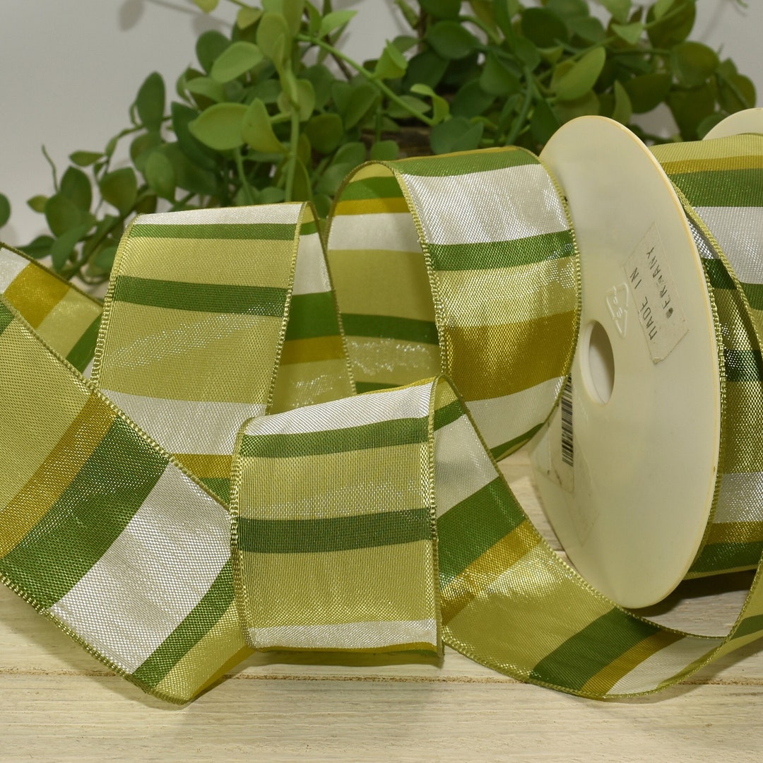 German Wired Ribbon, 9ft X 1.5"w, Made in Germany, Green White Striped ...