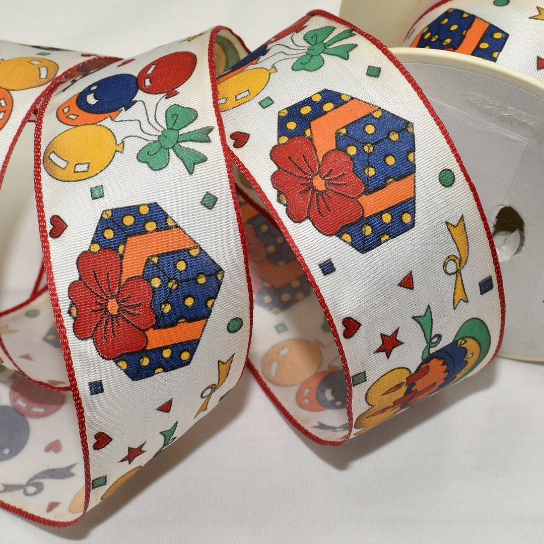 Vintage Birthday Wired Ribbon, 3ft X 1 1/8w, Made in Germany, Colorful ...
