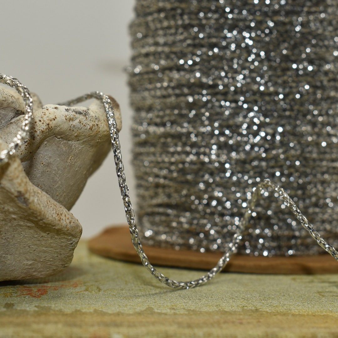 9 Feet Vintage Shiny Silver Metallic Petite Tiny Tinsel Cord Narrow ...