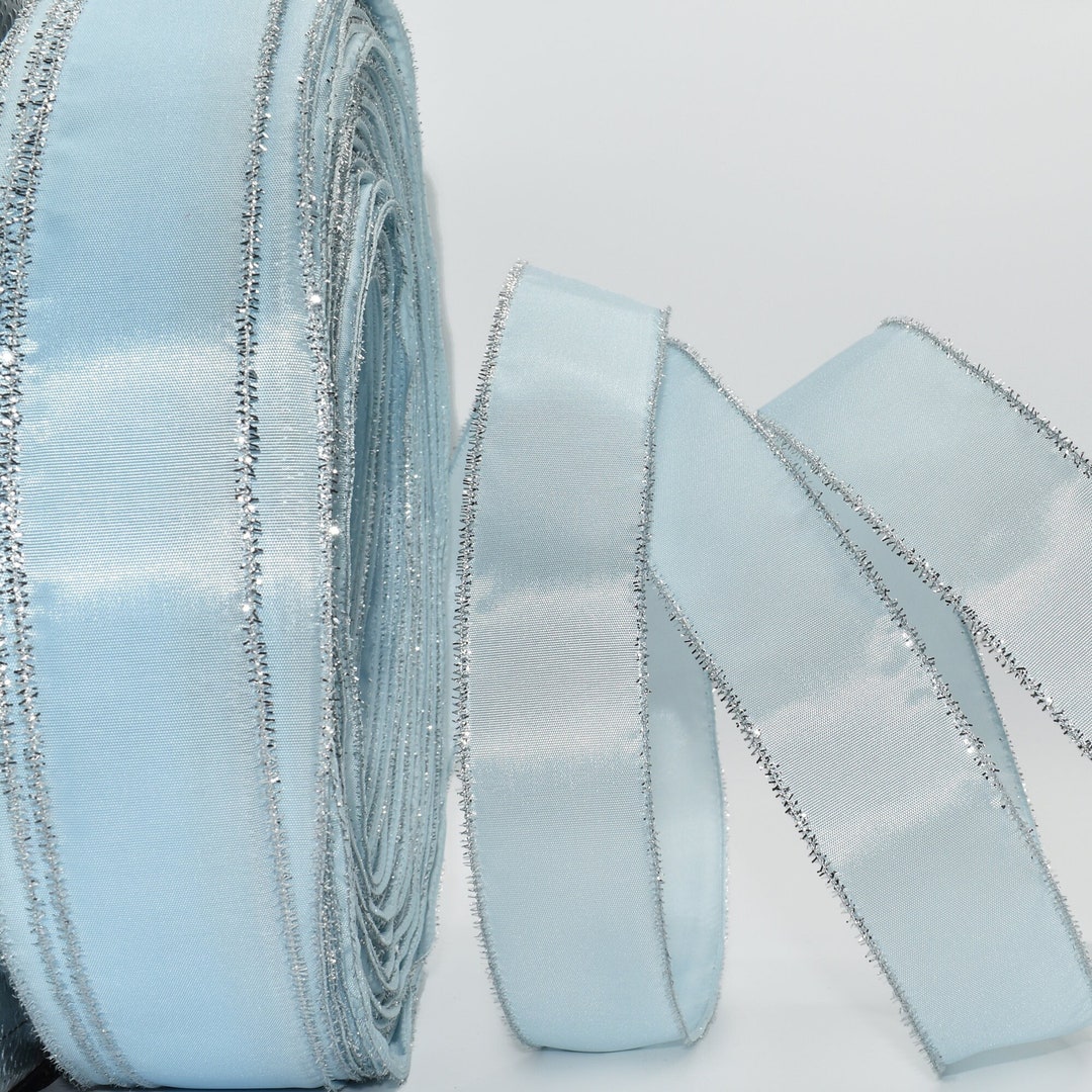 Magical Winter Soft Blue Satin Silver Tinsel Edge Christmas Wired ...