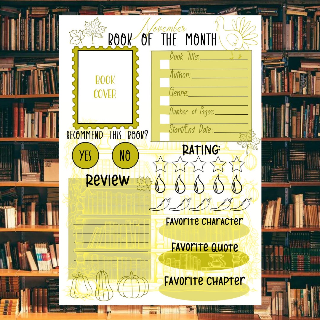 November Book of the Month Template L Book Review Template L Printable ...