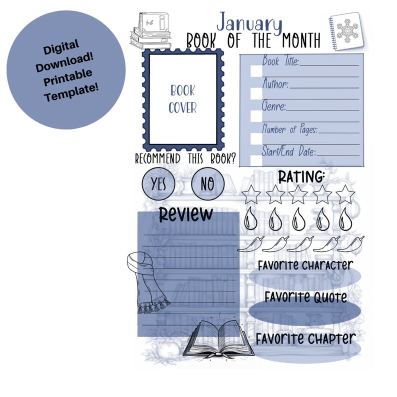 January Book of the Month Template L Book Review Template L Printable ...