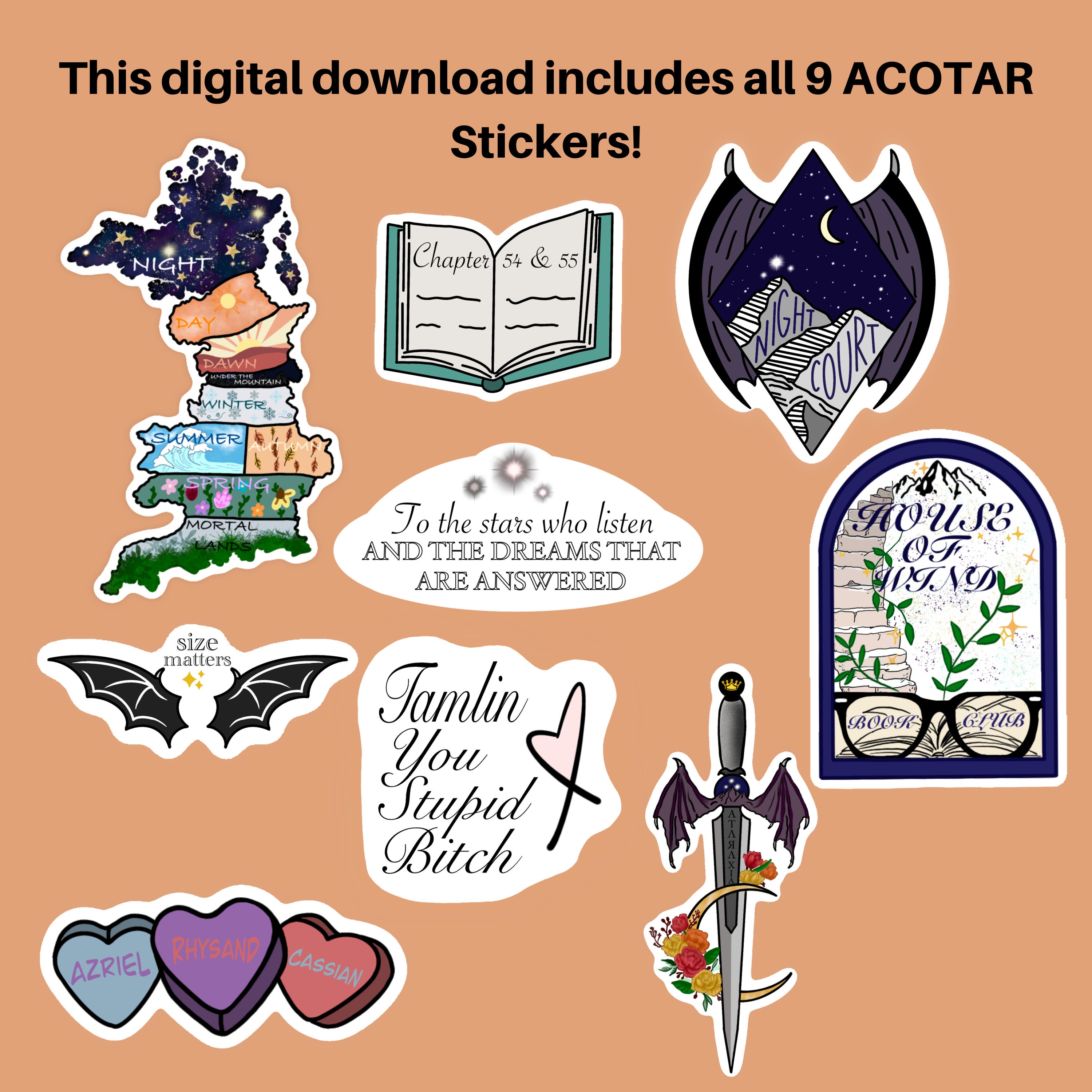 Acotar Stickers L A Court of Thorns and Roses Series L Digital Stickers ...